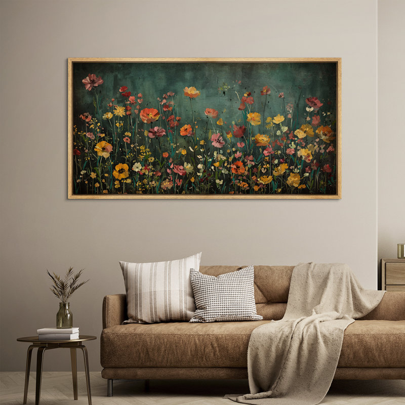 IDEA4WALL Moody Green Wildflower Florals Modern Decor Extra Large Pictures Framed Canvas Print ...